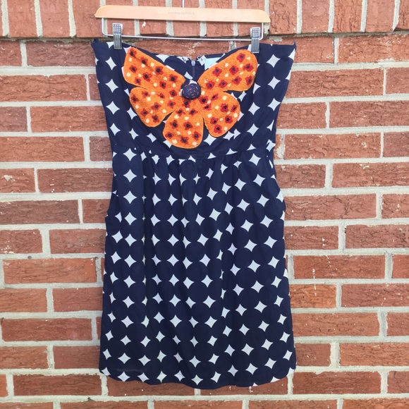 Judith March | Dresses | Judith March Strapless Navy Embroidered Dress ...